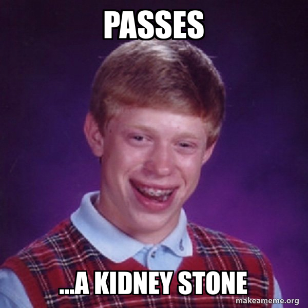 PASSES ...A KIDNEY STONE - Bad Luck Brian Meme Generator