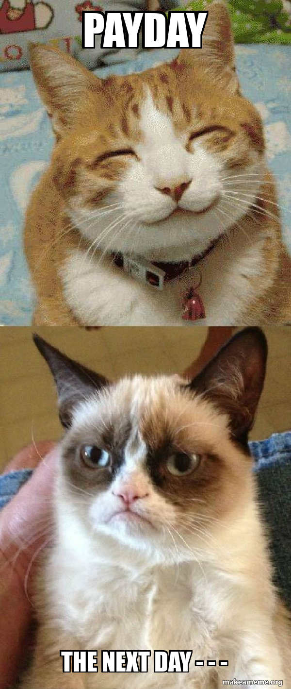 PAYDAY The Next Day - - - - Grumpy Cat vs Happy Cat Meme Generator