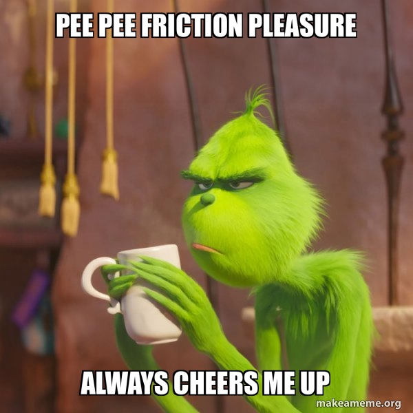 pee pee friction pleasure always cheers me up - Grinch Meme Generator