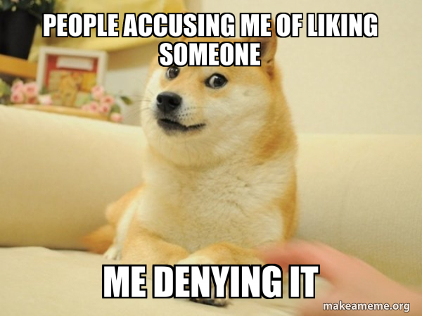 People accusing me of liking someone Me denying it - Doge Meme Generator