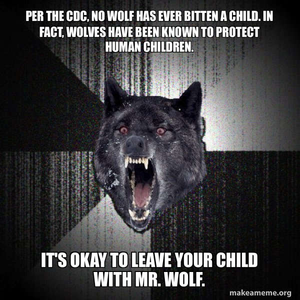 Per the CDC, no wolf has ever bitten a child. In fact, wolves have been ...