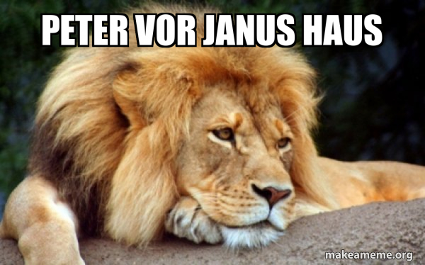 Peter vor Janus haus - Confession Lion Meme Generator