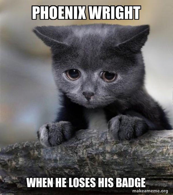 Phoenix wright When he loses his badge - Confession Cat Meme Generator
