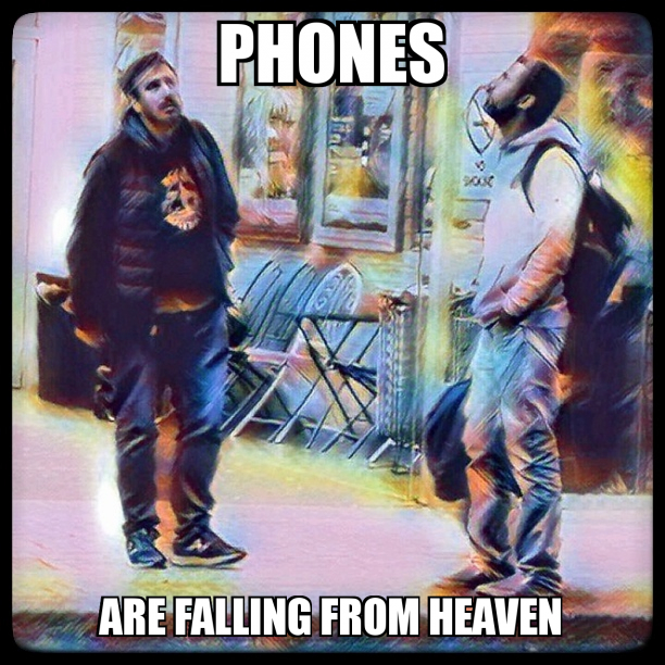 phones are falling from heaven Meme Generator