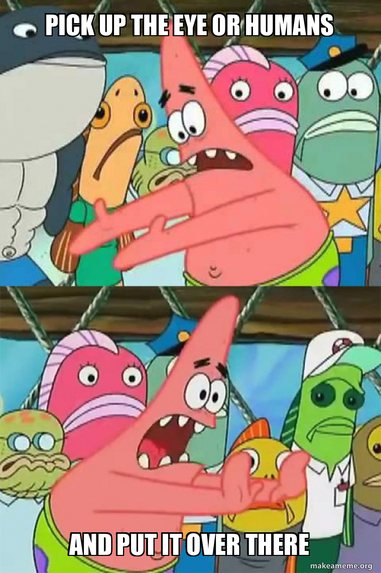 Pick up the Eye or Humans And put it over there - Push It Somewhere Else Patrick Meme Generator