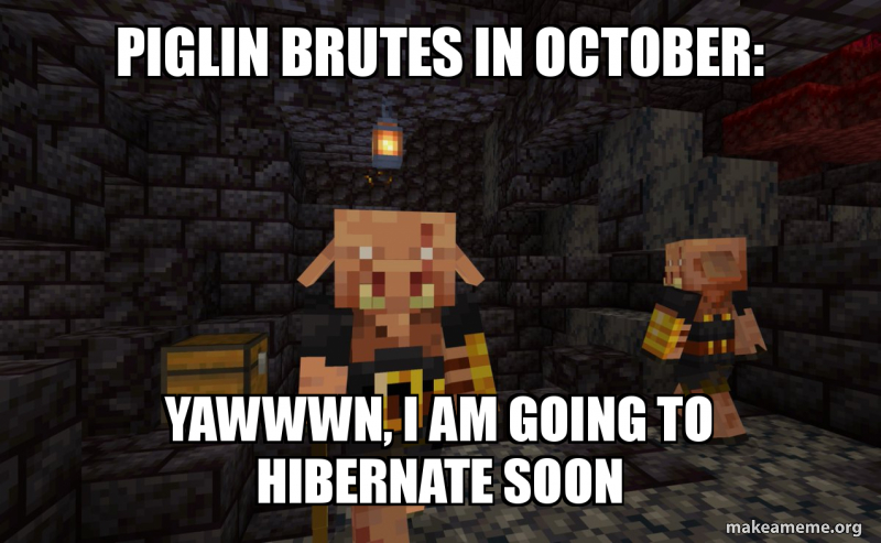 piglin brutes in october: yawwwn, i am going to hibernate soon Meme ...