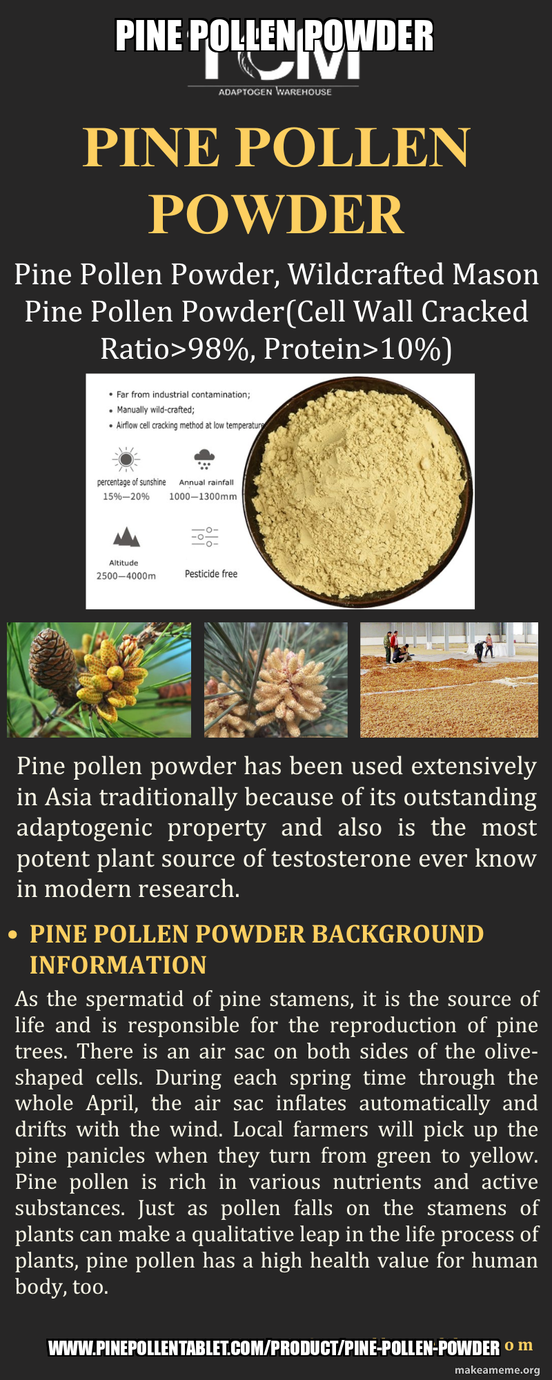 pine pollen powder www.pinepollentablet.com/product/pine-pollen-powder ...