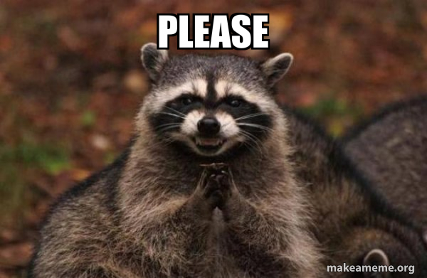 Please - Evil Plotting Raccoon Meme Generator