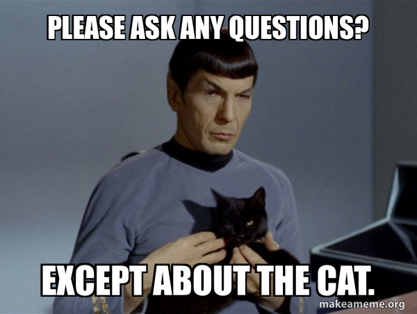 Please ask any questions? Except about the cat. - Spock and Cat Meme ...