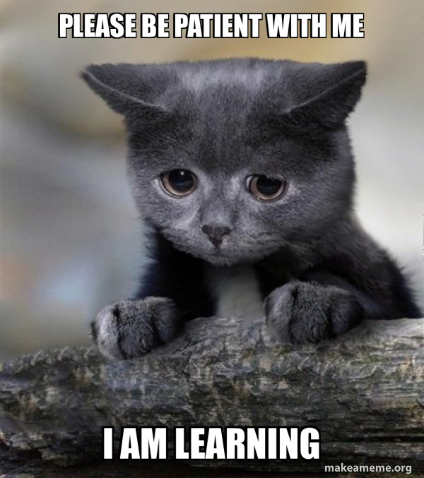 PLEASE BE PATIENT WITH ME I AM LEARNING - Confession Cat Meme Generator