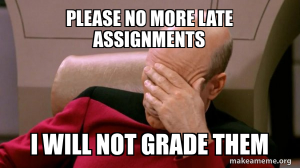 PLEASE NO MORE LATE ASSIGNMENTS I will not grade them - Picard Facepalm ...