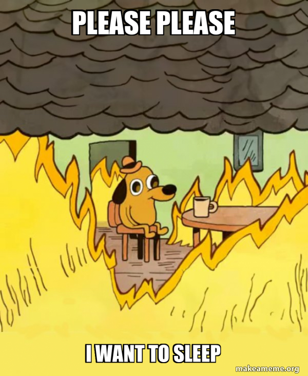 PLEASE PLEASE I WANT TO SLEEP - This Is Fine Meme Generator