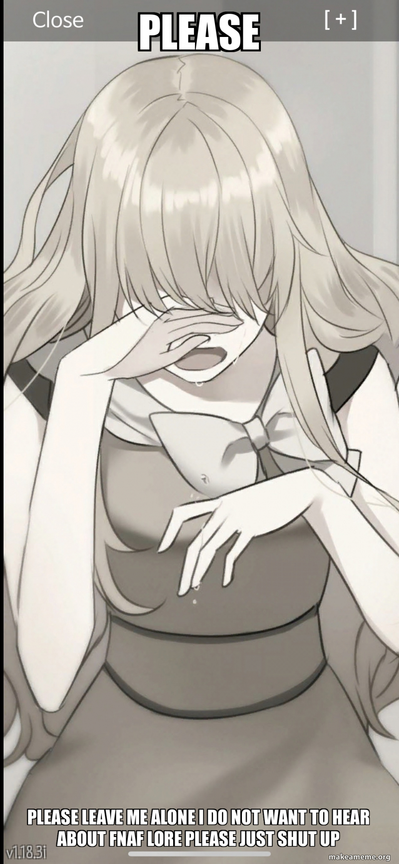 please please leave me alone i do not want to hear about fnaf lore please just shut up Meme ...