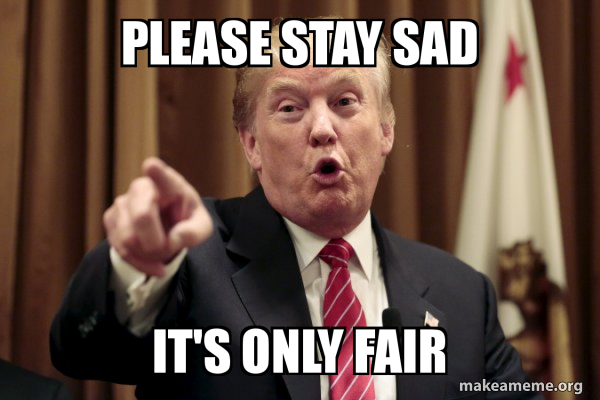 please stay sad it's only fair - Donald Trump Says Meme Generator