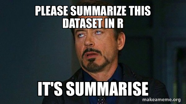 Please summarize this dataset in R It's summariSe - Tony Stark Eye Roll ...