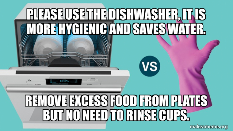 Please use the dishwasher, it is more hygienic and saves water. Remove ...