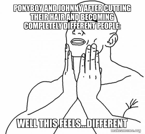 Ponyboy and Johnny after cutting their hair and becoming completely ...