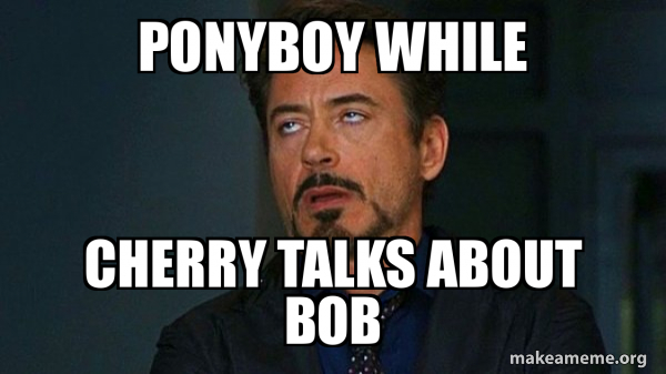 PONYBOY WHILE CHERRY TALKS ABOUT BOB - Tony Stark Eye Roll Meme Generator