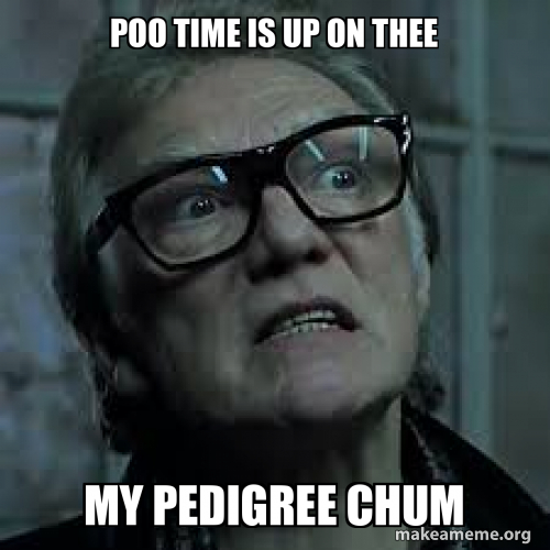 Poo time is up on thee My pedigree chum Meme Generator
