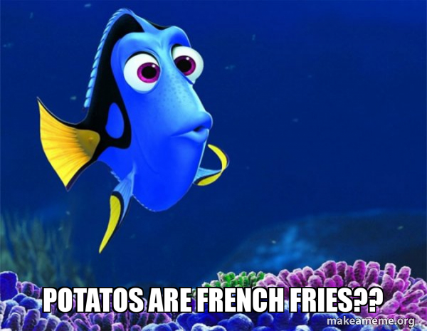 Potatos are french fries?? - Dory from Nemo (5 second memory) Meme ...