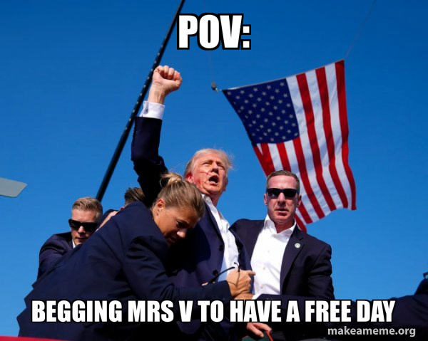 POV: Begging Mrs V to have a free day - Trump Fist Meme Generator