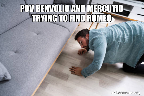 Pov Benvolio and mercutio trying to find romeo Meme Generator