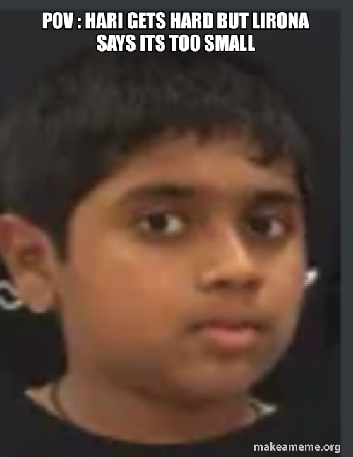 POV : Hari gets hard but lirona says its too small Meme Generator