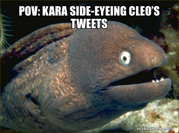 POV: Kara side-eyeing Cleo’s tweets - Bad Joke Eel Meme Generator