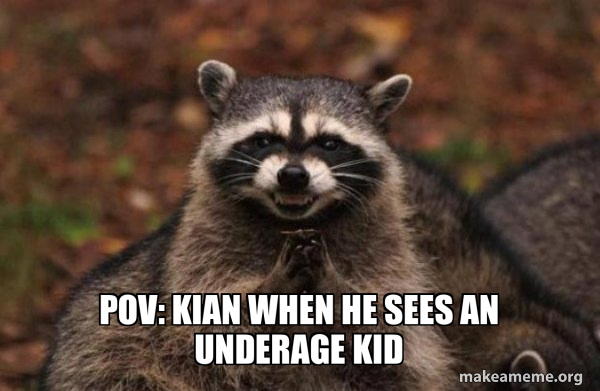 Pov: Kian when he sees an underage kid - Evil Plotting Raccoon Meme ...