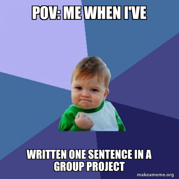 POV: me when I've written one sentence in a group project - Success Kid ...