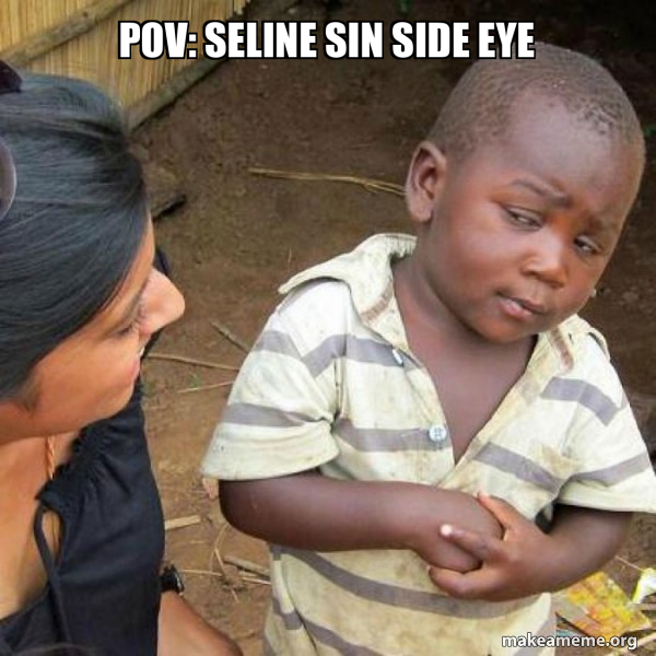 POV: seline sin side eye - Skeptical Third World Kid Meme Generator