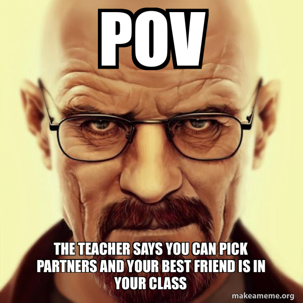 POV the teacher says you can pick partners and your best friend is in ...