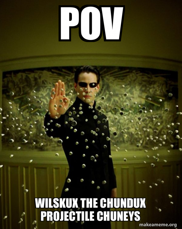 Pov wilskux the chundux projectile chuneys - Neo Stopping Bullets Meme ...
