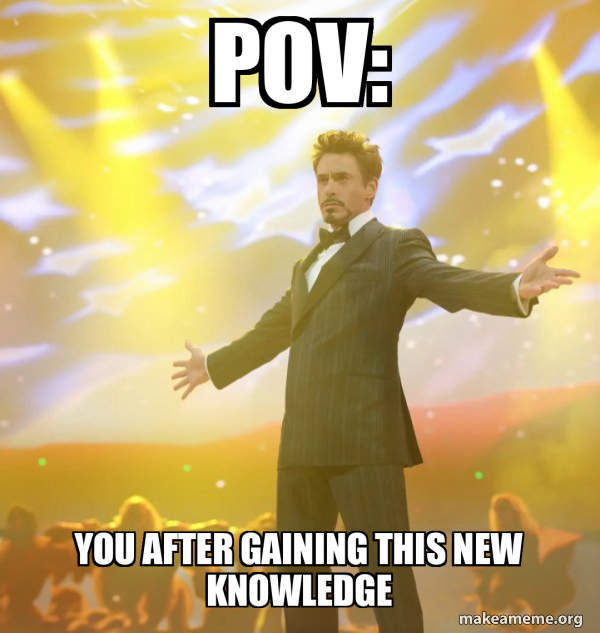 POV: YOU AFTER GAINING THIS NEW KNOWLEDGE - Tony Stark Success Meme ...
