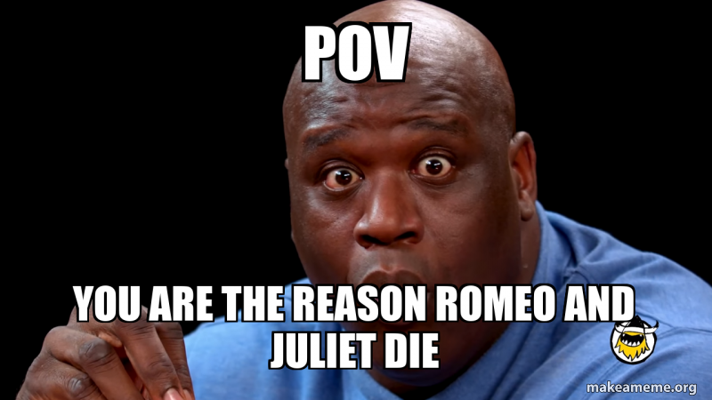 pov you are the reason romeo and juliet die Meme Generator