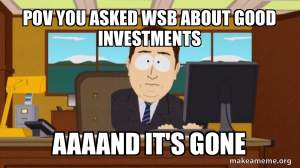 POV YOU ASKED WSB ABOUT GOOD INVESTMENTS aaaand it's gone - aaaand its ...