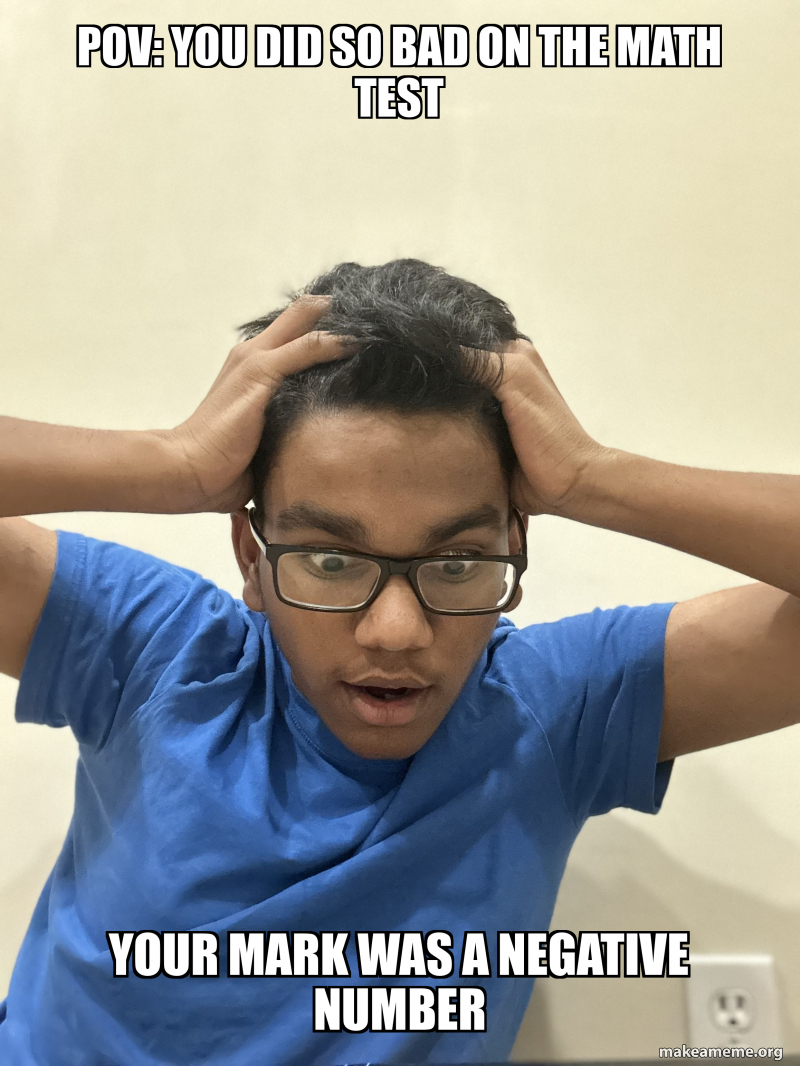 Pov: you did so bad on the math test Your mark was a negative number ...