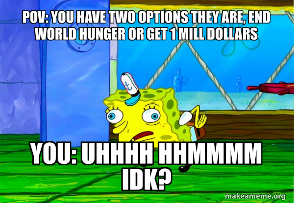 pov: you have two options they are, end world hunger or get 1 mill ...