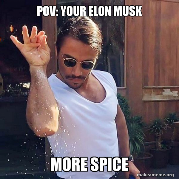 POV: your elon musk MORE SPICE - SaltBae or Salt Bae Meme Generator
