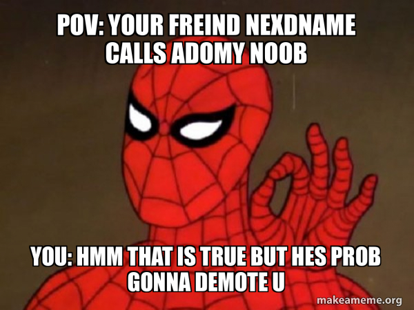 pov: your freind nexdname calls adomy noob you: hmm that is true but ...