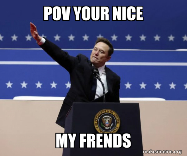 pov your nice my frends - Nazi Elon Meme Generator