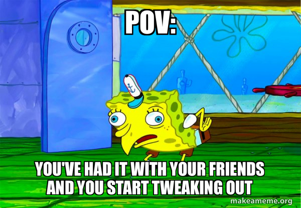 POV: You've had it with your friends and you start tweaking out ...