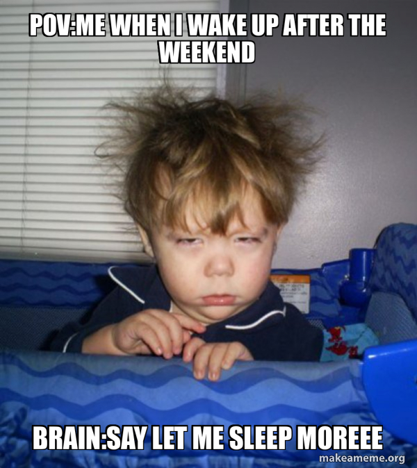 POV:Me when I wake up after the weekend Brain:Say let me sleep moreee ...