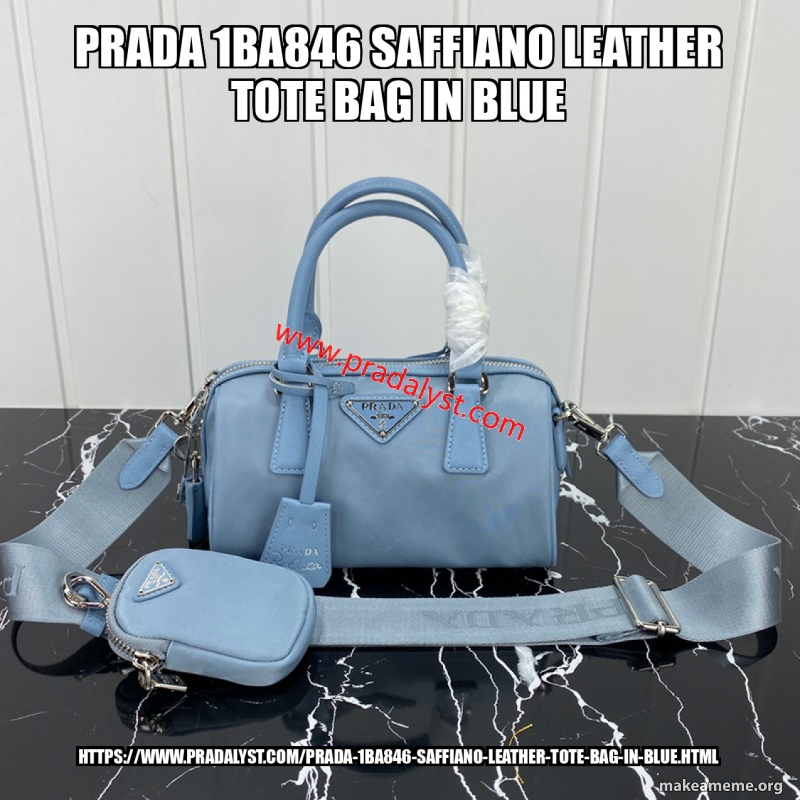 Prada 1BA846 Saffiano Leather Tote Bag In Blue https://www.pradalyst ...