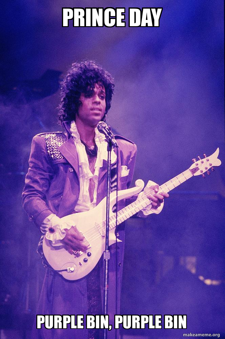 Prince day Purple bin, purple bin - Prince Meme Generator