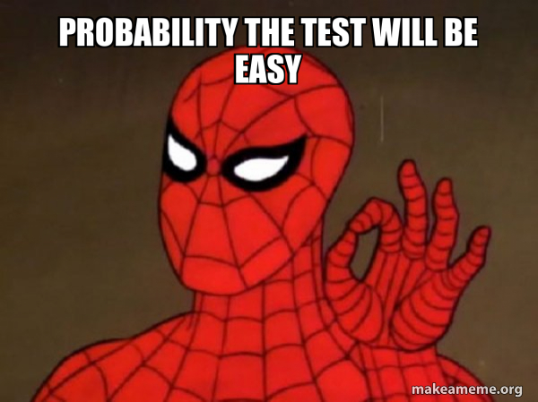 probability the test will be easy - Spiderman - Care factor Zero Meme ...
