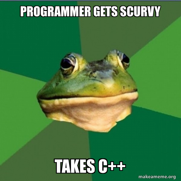 programmer gets scurvy takes c++ - Foul Bachelor Frog Meme Generator
