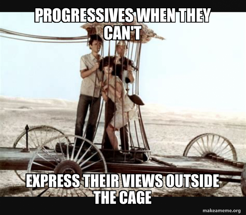 Progressives when they can't express their views outside the cage Meme Generator