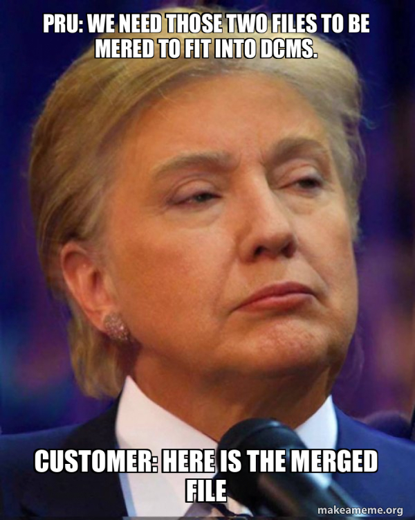 Pru: We need those two files to be mered to fit into DCMS. Customer ...