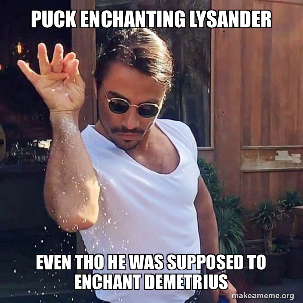 Puck enchanting lysander even tho he was supposed to enchant demetrius ...